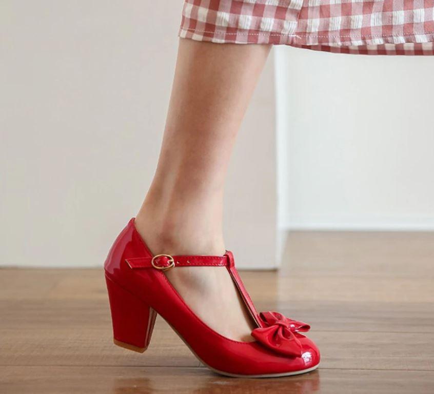 Chaussures Vintage Femme Noeud Rouge - Louise Vintage